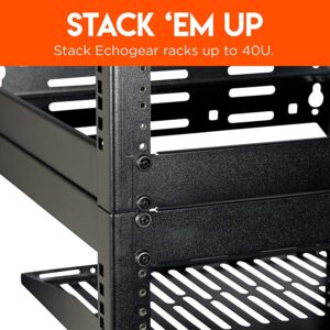 ECHOGEAR 15U Open Frame Rack for Servers & AV Gear - Wall Mountable Design Includes 2X Vented Shelves, 25x Rack Mounting Screws, 4X Leveling Feet, 4X Shelf Stops, & 2X Securement Straps