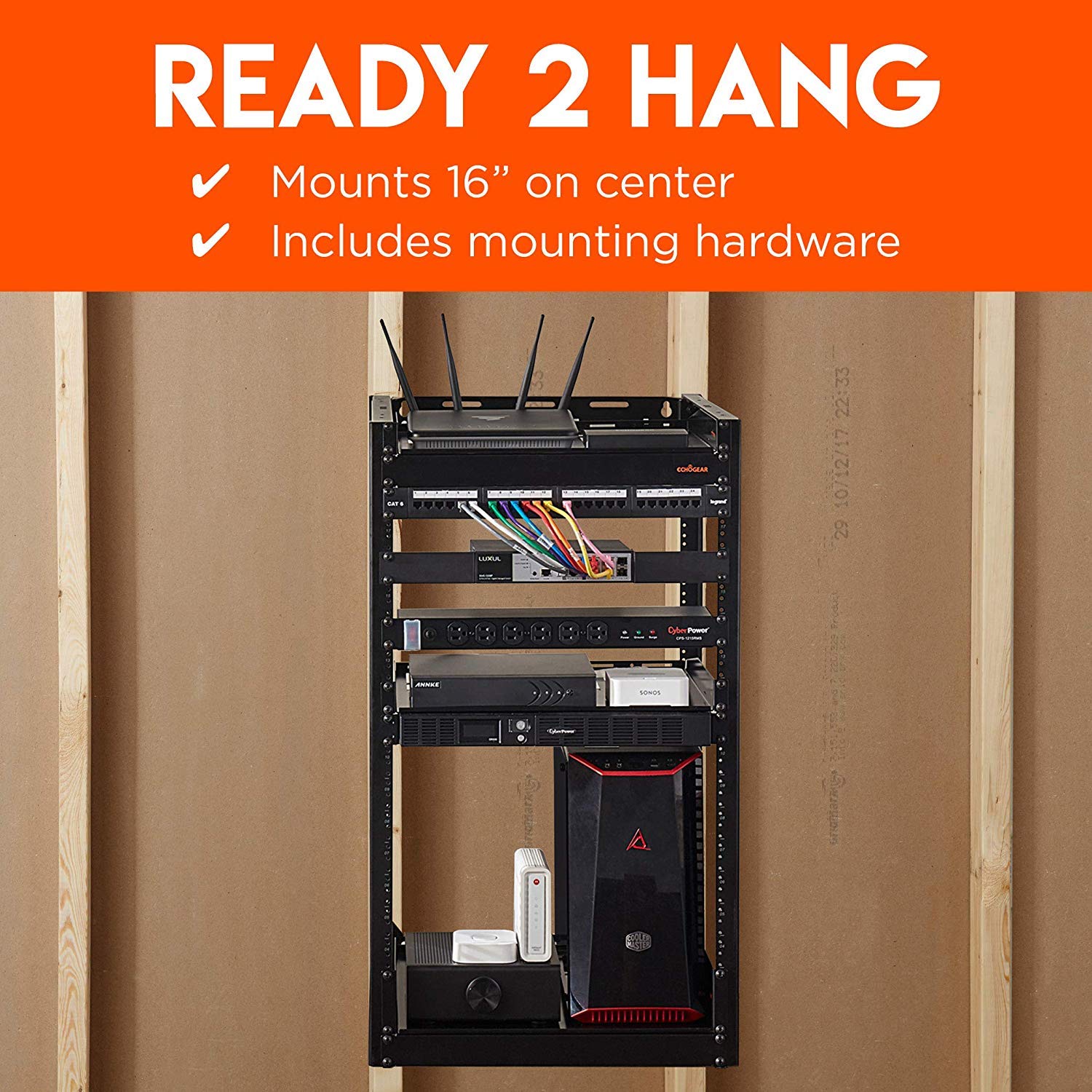 ECHOGEAR 15U Open Frame Rack for Servers & AV Gear - Wall Mountable Design Includes 2X Vented Shelves, 25x Rack Mounting Screws, 4X Leveling Feet, 4X Shelf Stops, & 2X Securement Straps