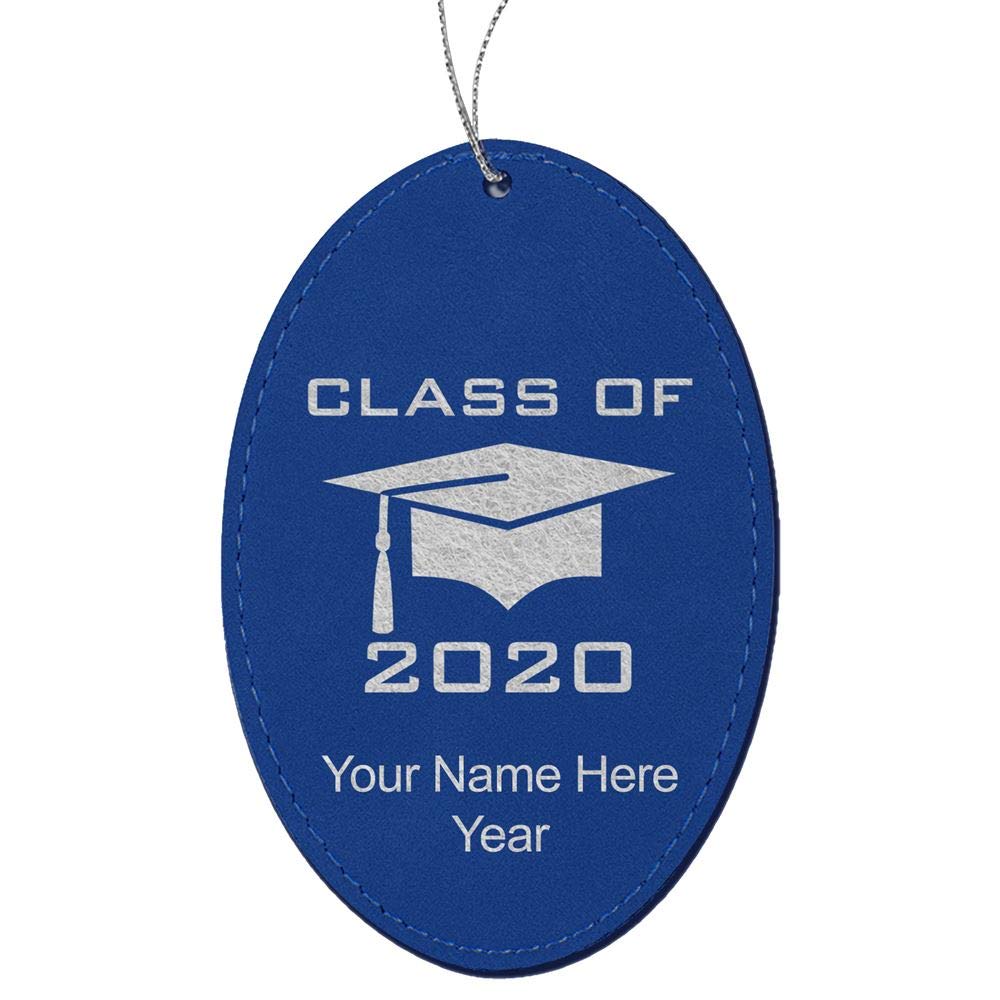 LaserGram Faux Leather Christmas Ornament, Grad Cap Class of 2023, 2024, 2025, 2026, 2027, Personalized Engraving Included (Dark Blue, Oval)