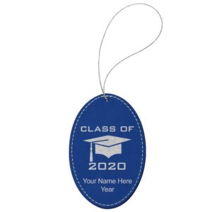 LaserGram Faux Leather Christmas Ornament, Grad Cap Class of 2023, 2024, 2025, 2026, 2027, Personalized Engraving Included (Dark Blue, Oval)