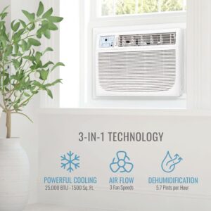 Keystone 25,000 BTU Window Air Conditioner and Dehumidifier, 230V, Window AC Units for Apartment, Living Room, Garage and Large Rooms up to 1500 Sq.Ft., Window Unit Air Conditioner with Remote Control