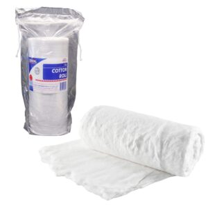 dukal white cotton roll. roll of non-sterile cotton for wound care. soft and absorbent, 100% cotton. re-sealable drawstring polybag. white, single use.