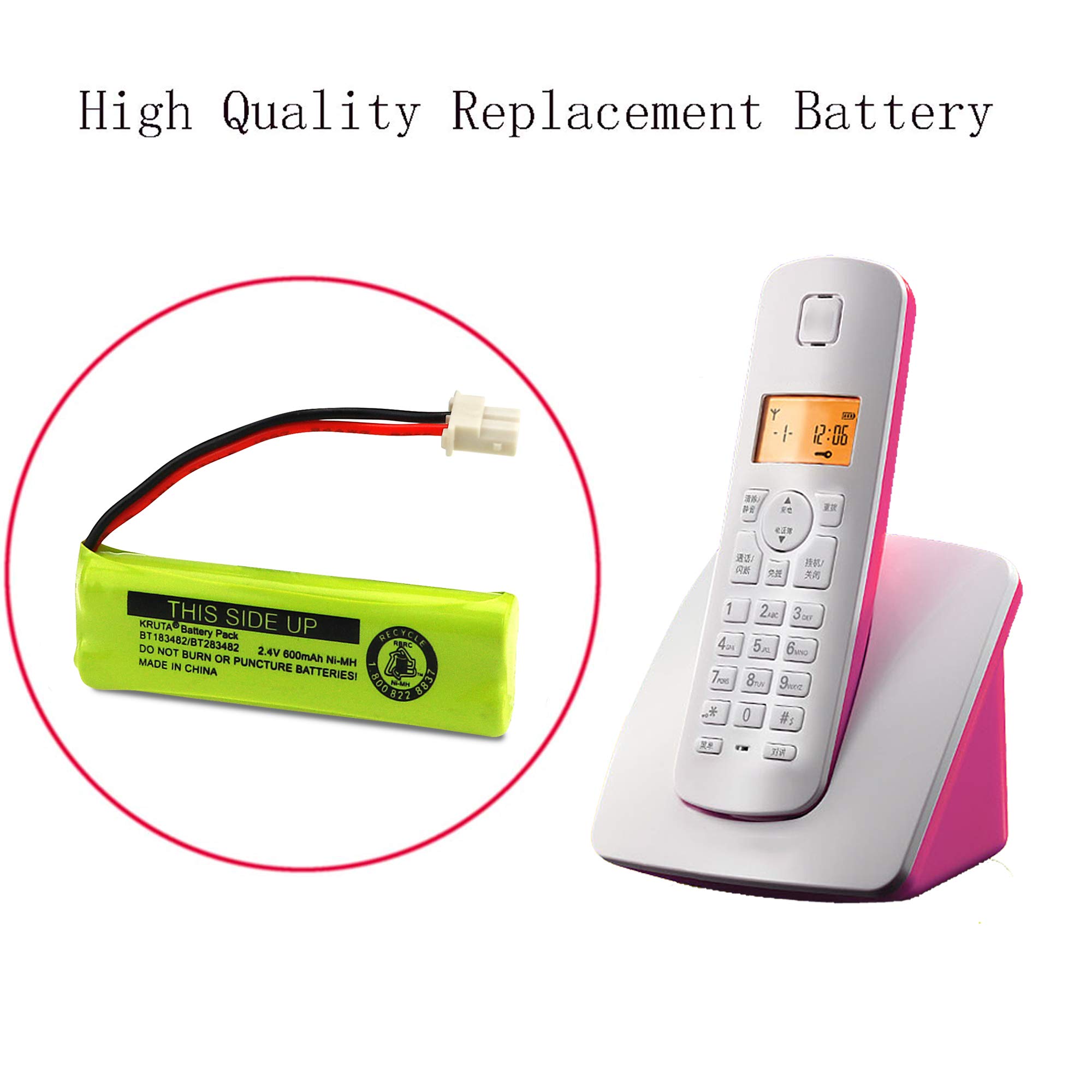 Kruta BT183482 BT283482 Cordless Phone Battery for Vtech DS6401 DS6421 DS6422 DS6472 LS6405 LS6425 LS6426 LS6475 LS6476 89-1348-01-00 Cordless Phone Handset (Pack of 2)