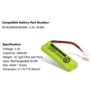 Kruta BT183482 BT283482 Cordless Phone Battery for Vtech DS6401 DS6421 DS6422 DS6472 LS6405 LS6425 LS6426 LS6475 LS6476 89-1348-01-00 Cordless Phone Handset (Pack of 2)