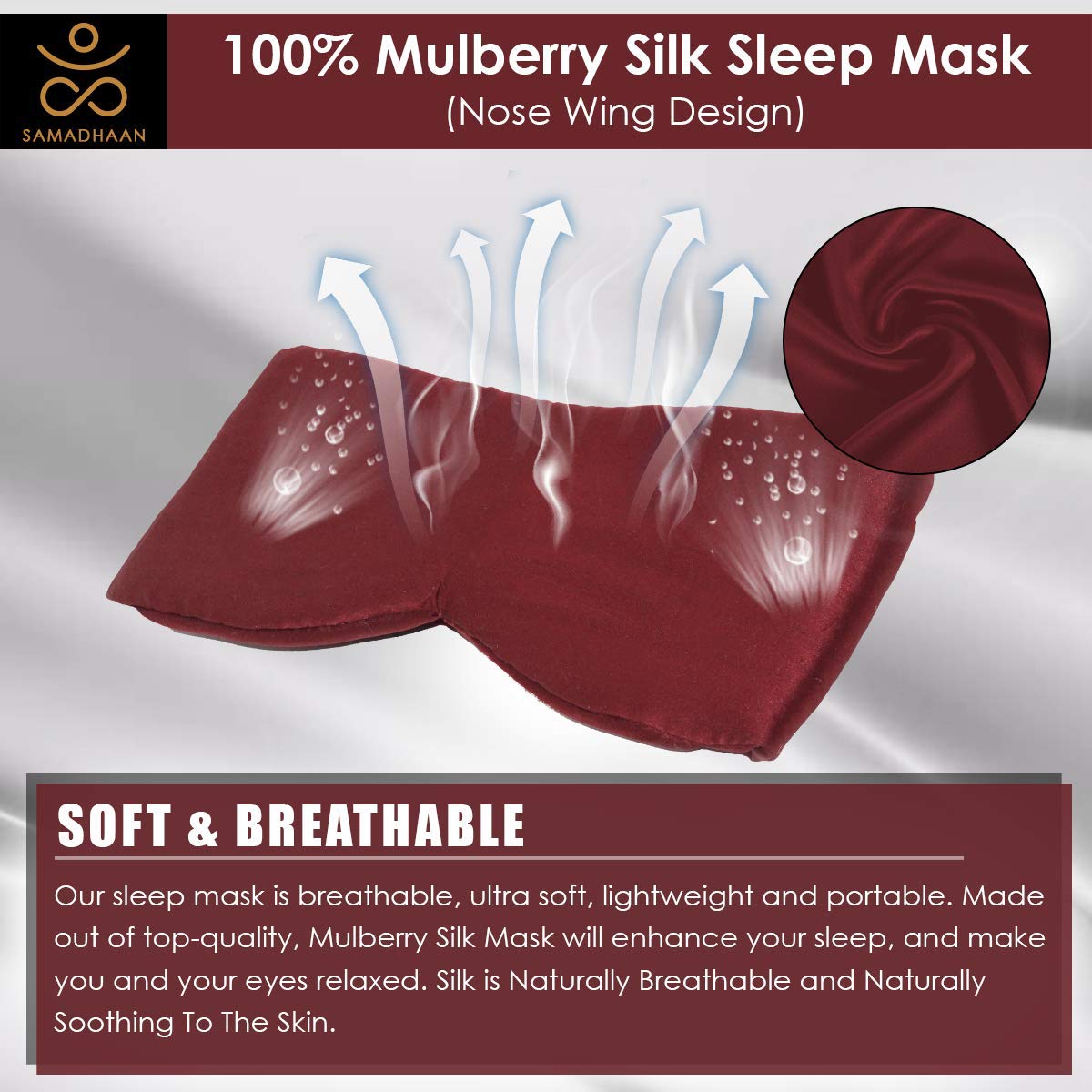 Samadhaan 100% Mulberry Silk Eye Mask for Sleeping - Sleep Face Mask for Side Sleepers Eye Mask for Men Women Adjustable Headband - Blackout Eye Mask for Sleeping - Flight Essentials (Maroon Masks)