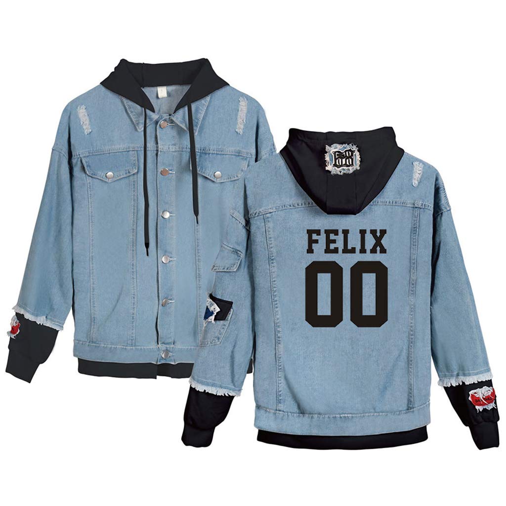 Stray Kids Merchandise,Kpop Stray Kids Hoodie Felix Hyujin I.N Jisung Woojin Denim Jacket