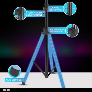 Gemini Sound STL-500 Professional Audio Equipment Foldable Collapsible Adjustable DJ PA System Party Universal Speaker Stands, Remote Controlled Multicolor LED Tripod Legs Lightshow