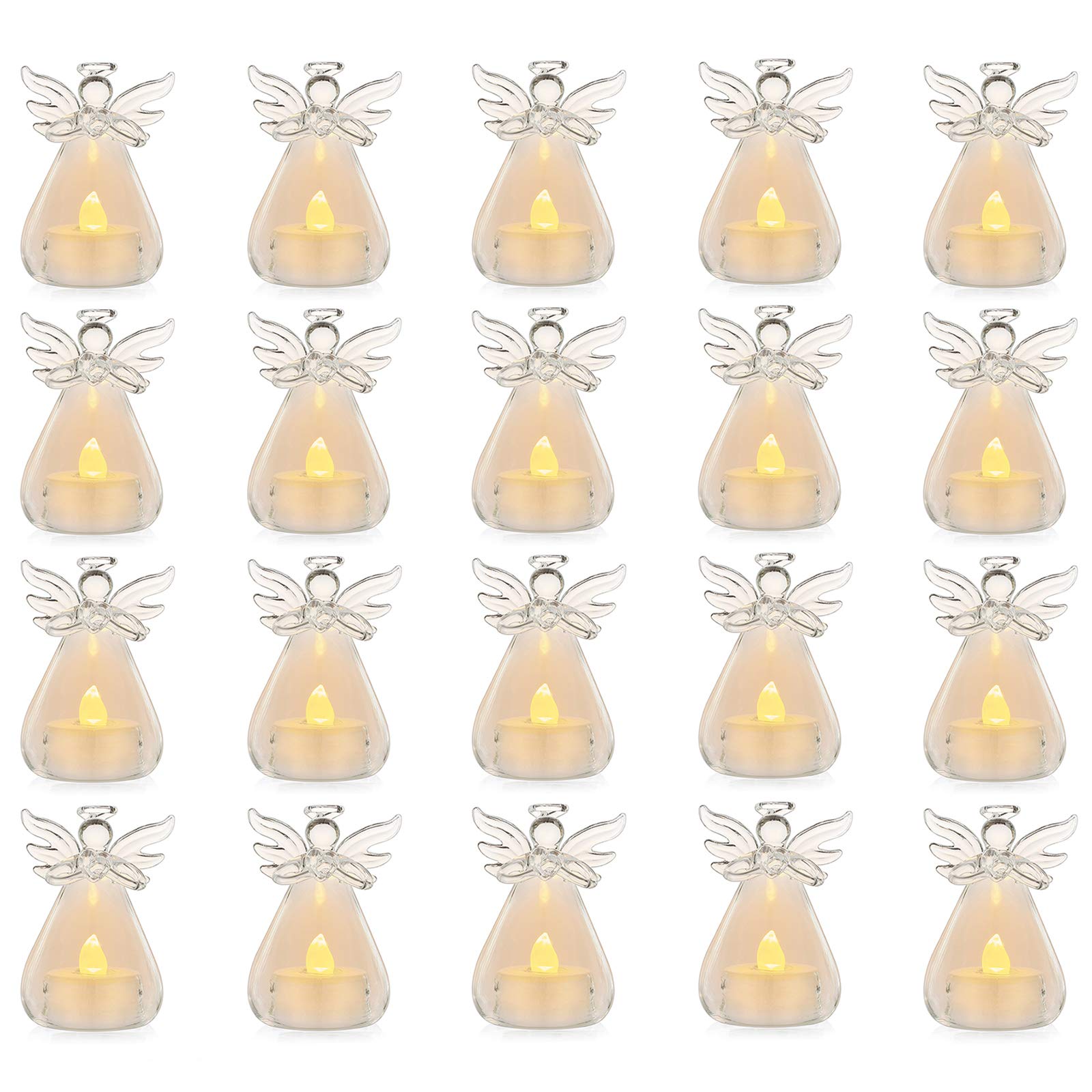 Pack of 20 Hanging Glass Candle Holders Angel Candleholders with Led Tealight Candle Inside Votive Decoration for Wedding Party Restaurant Hotel Garden Decoration,(18+2 Pcs)