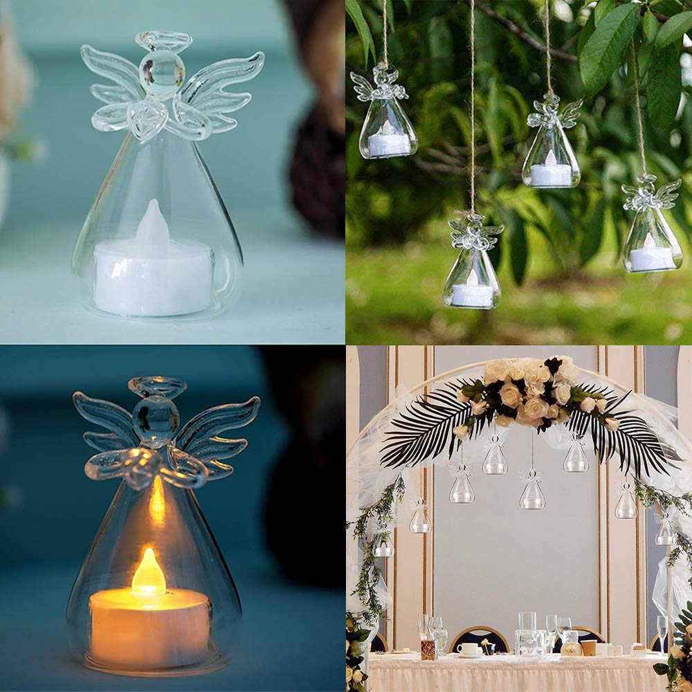 Pack of 20 Hanging Glass Candle Holders Angel Candleholders with Led Tealight Candle Inside Votive Decoration for Wedding Party Restaurant Hotel Garden Decoration,(18+2 Pcs)