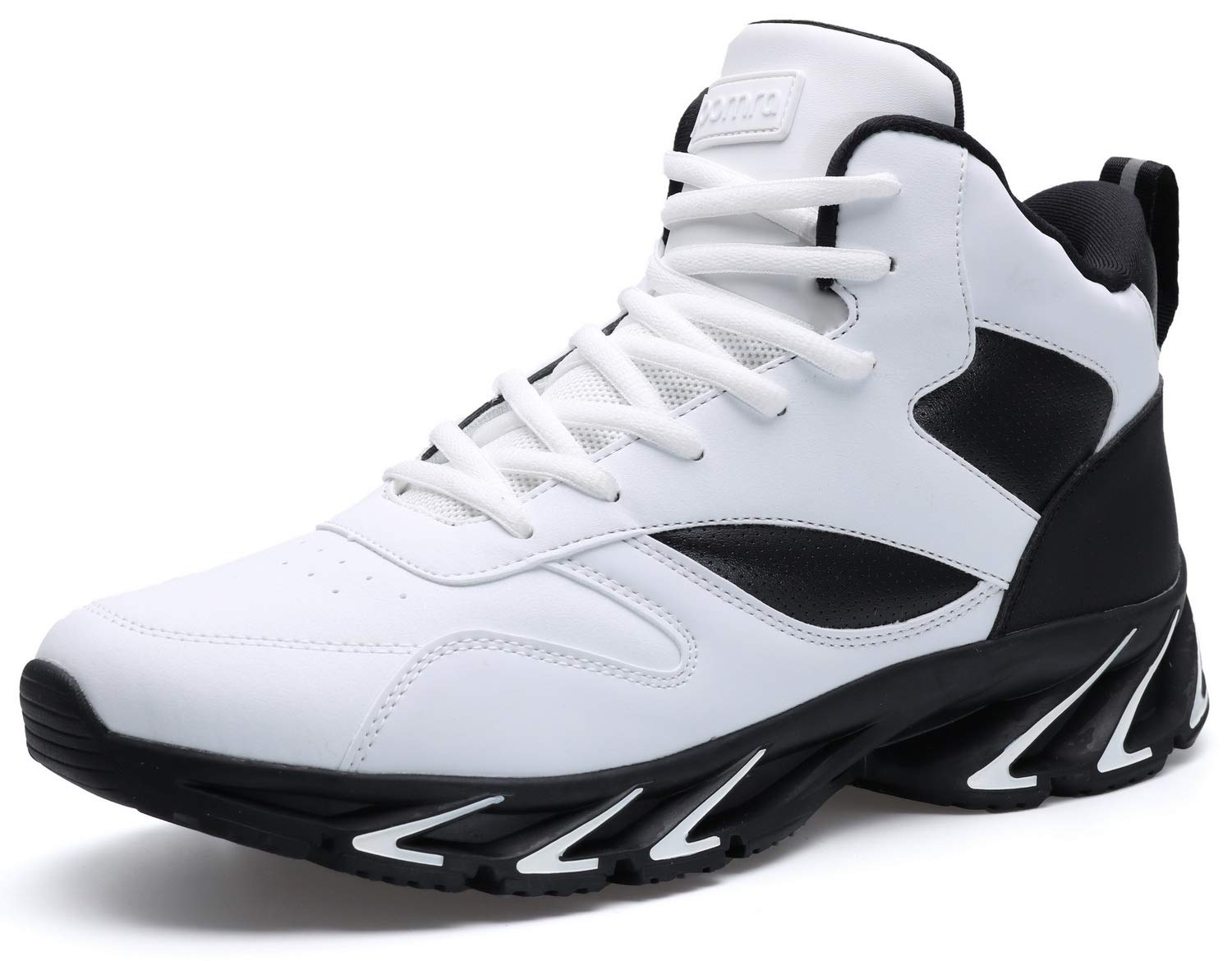 Joomra Men's Basketball Shoes White for Walking Jogging Gym Fitness Travel Stylish Lace up High Mid Top Cushion Trainer Athletic Sneakers Size 11