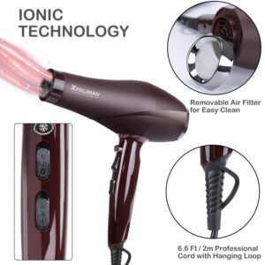 Xpoliman 2000 Watt Hair Dryer, Negative Ionic Blow Dryer with Diffuser Concentrator Comb, 2 Speed 3 Heat Settings, Low Noise Long Life Style-Brown/Purple