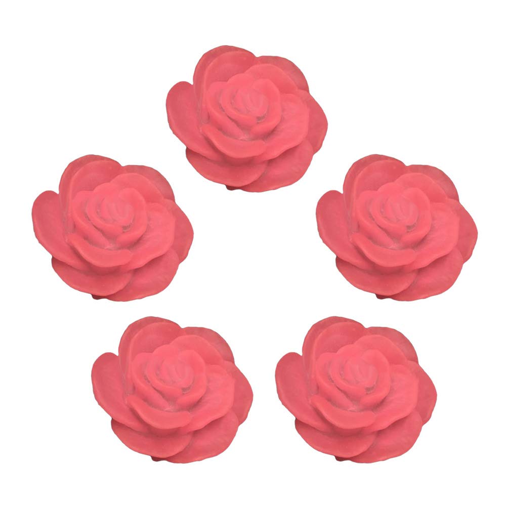 Uonlytech 5 Pcs Flameless Candle Flower Night Light LED Tea Lights Waterproof Floating Rose for Pool Garden Fish Tank Wedding Party Decor Pink