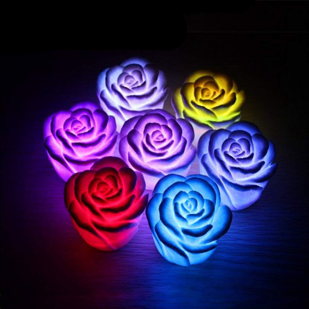 Uonlytech 5 Pcs Flameless Candle Flower Night Light LED Tea Lights Waterproof Floating Rose for Pool Garden Fish Tank Wedding Party Decor Pink