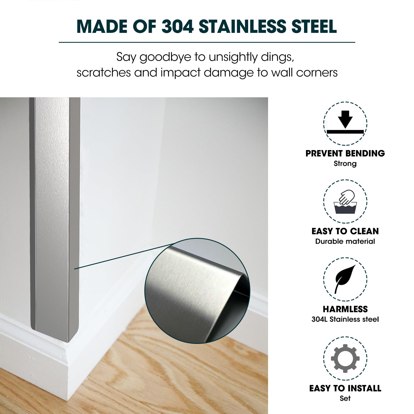 Zipcase Stainless Steel Wall Corner Guard 2 x 2 x 48 inch, Pack of 10 Metal Wall Corner Protector with 90-Degree Angle for Wall Protection and Decoration.