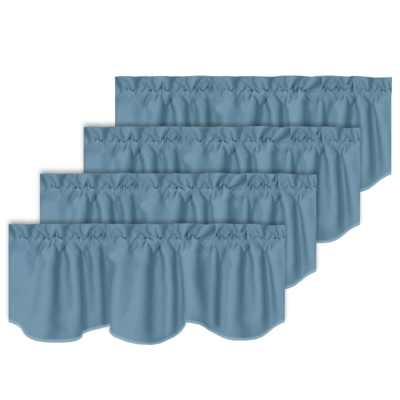 Turquoize Blackout Curtain Valances Solid Rod Pocket Scalloped Valances Short Curtain Panels for Kitchen Window/Bedroom/Barthroom, 52" x 18" Inches, 4 Panels, Citadel