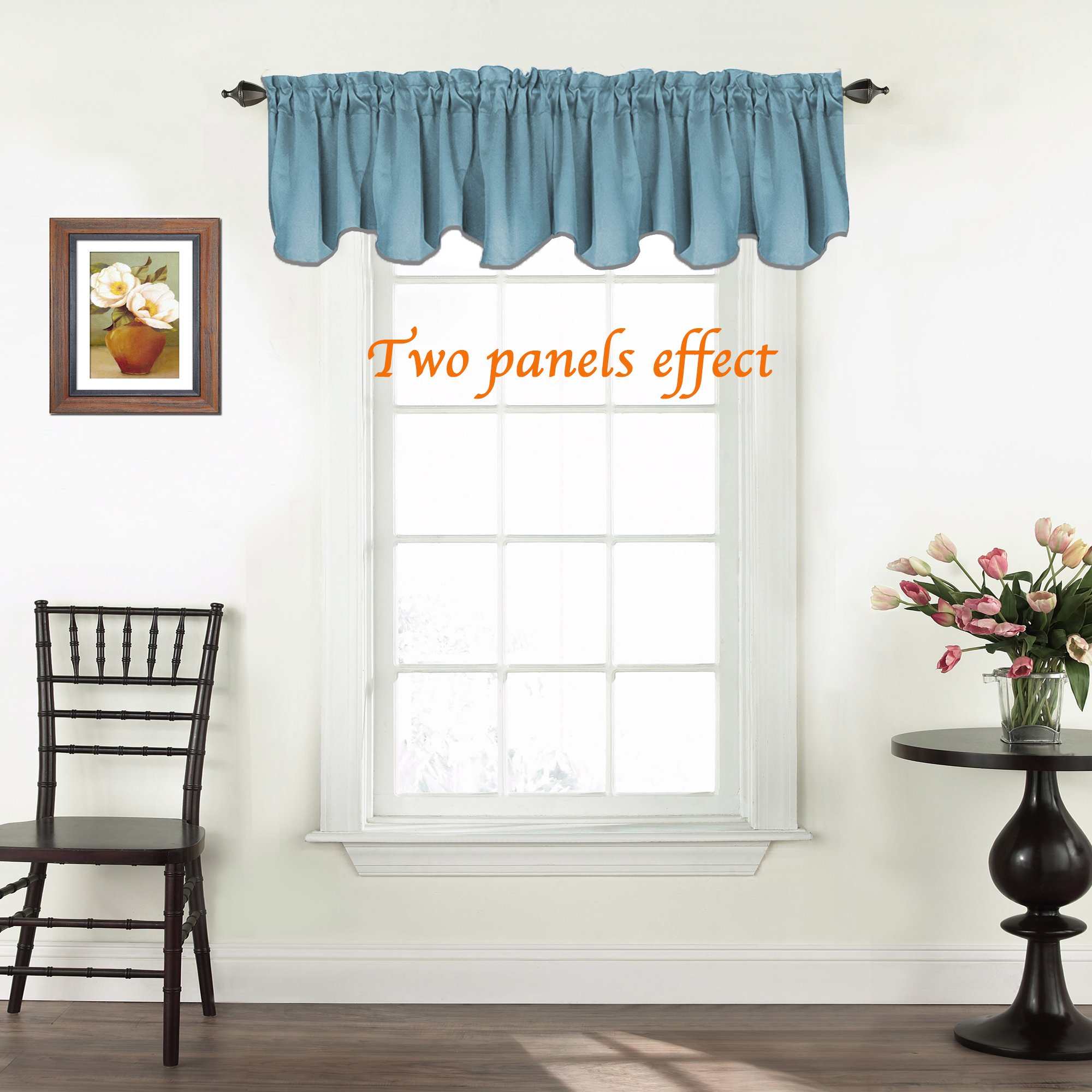 Turquoize Blackout Curtain Valances Solid Rod Pocket Scalloped Valances Short Curtain Panels for Kitchen Window/Bedroom/Barthroom, 52" x 18" Inches, 4 Panels, Citadel