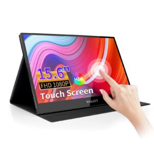 wimaxit 15.6" touch screen portable monitor - fhd 1080p, usb c and hdmi connectivity, ips panel for gaming and work with leather cover and vesa mount