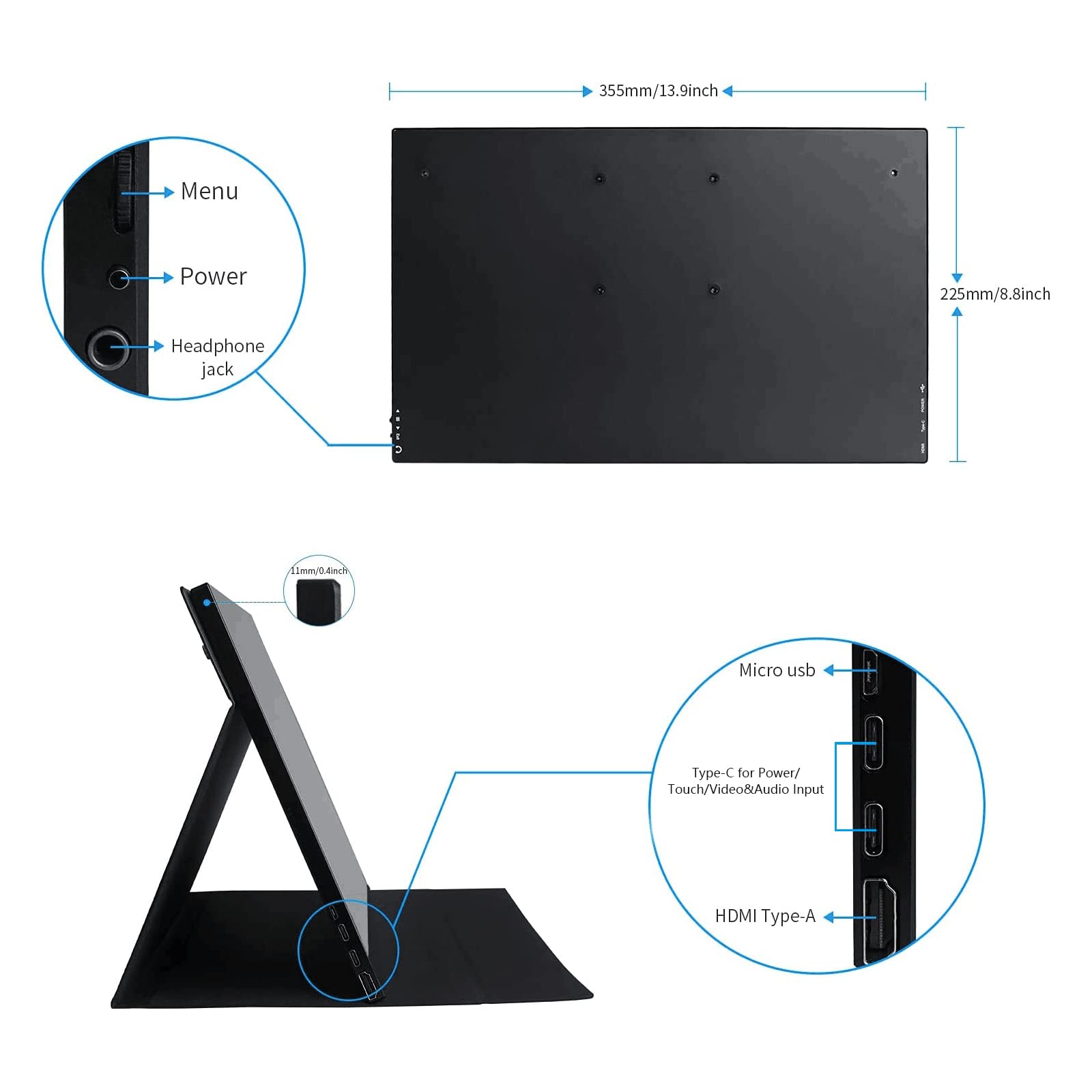 WIMAXIT 15.6" Touch Screen Portable Monitor - FHD 1080P, USB C and HDMI Connectivity, IPS Panel for Gaming and Work with Leather Cover and VESA Mount