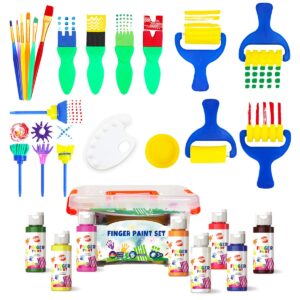 early learning kids paint set washable finger paint with assorted painting brushes sponges portable case for kids toddlers drawing gifts age 3+