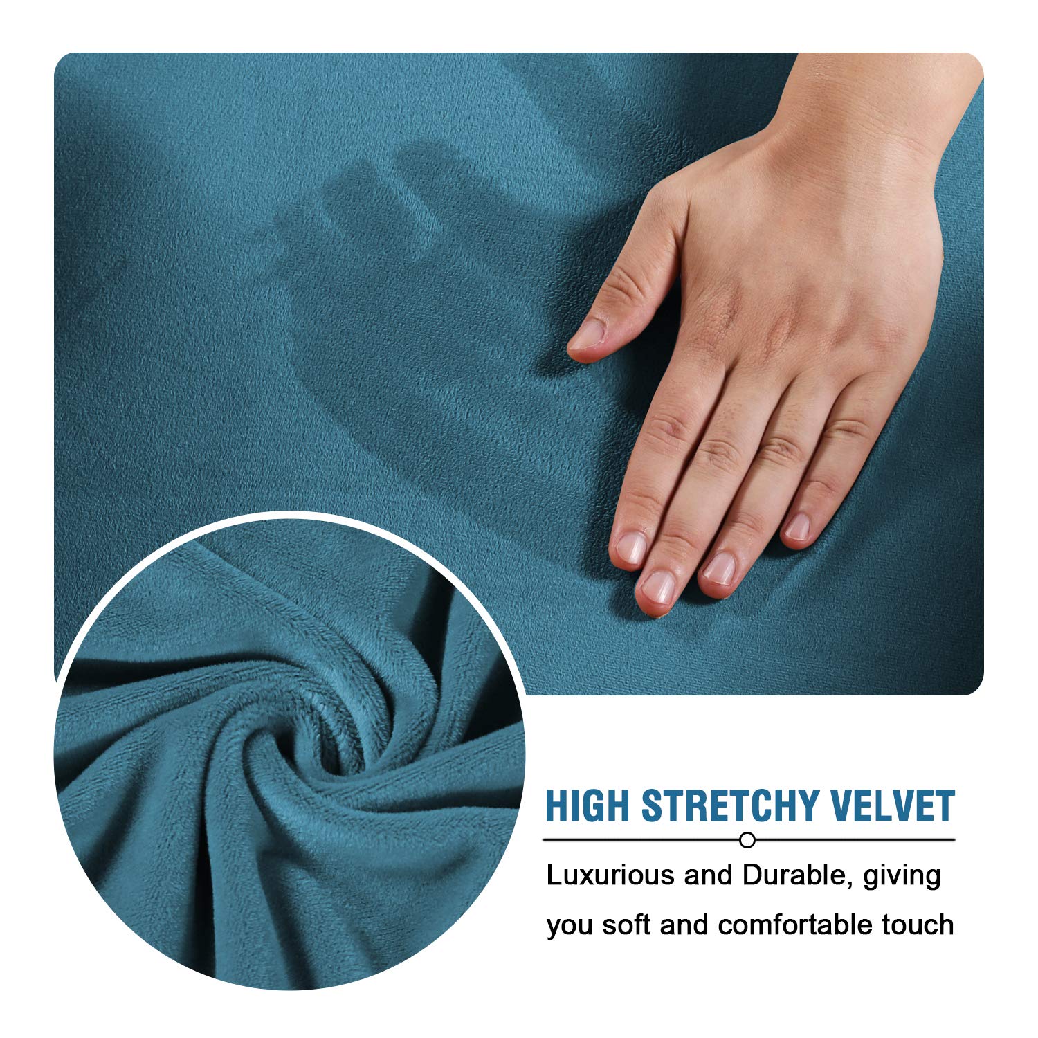 H.VERSAILTEX Modern Velvet Plush 4 Piece High Stretch Sofa Slipcover Sofa Cover Furniture Protector Form Fit Luxury Thick Velvet Sofa Cover for 3 Cushion Couch Width Up to 90 Inch (Sofa,Peacock Blue)