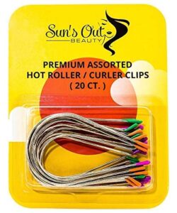 sun's out beauty premium assorted hot roller clips - curler clips - larger sizes set (20 count) - 4 different sizes - fits most large to jumbo size rollers - curlers