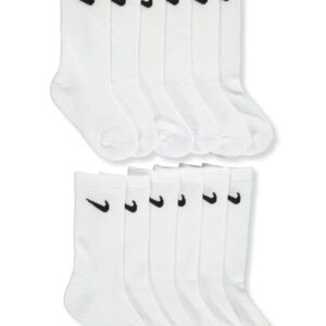 Nike Cushioned Mesh Crew Socks 6-Pack (Little Kid) White Shoes Size 4-5 Toddler