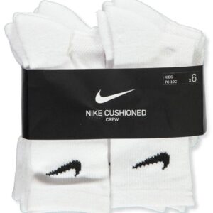 Nike Cushioned Mesh Crew Socks 6-Pack (Little Kid) White Shoes Size 4-5 Toddler