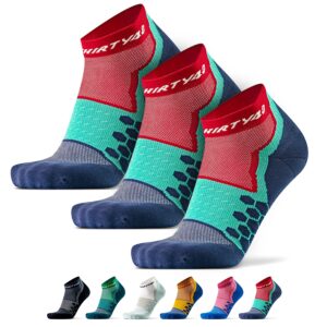 thirty48 performance compression low cut running socks for men and women | more compression where needed ([3 pair] red/blue, medium - women 7-8.5 // men 8-9.5)