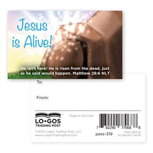 Jesus is Alive (Empty Tomb), Matthew 28:6, Bulk Pack of 25 Easter Affirmation Scripture Cards for Kids, Pass it On Christian Bible Verse Cards for Sunday School, Childrens Church & Youth Ministry