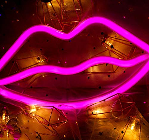 MorTime Cute Neon Signs, LED Neon Light for Party Supplies, Girls Room Decoration Accessory, Table Decoration, Children Kids Gifts (Lip Shaped)