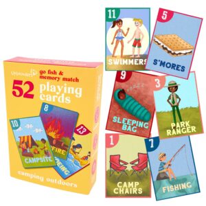 upbounders by little likes kids - camping outdoors go fish! card game - classic family game for kids toddlers preschool - diverse, multicultural matching pairs game