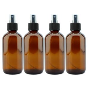 cornucopia 8-ounce amber glass fine mist spray bottles (4-pack); boston round w/atomizer spritzers for aromatherapy, perfume, cologne, diy & more