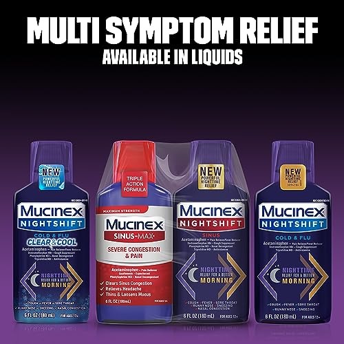 Mucinex Maximum Strength Sinus-Max Severe Congestion & Pain & Nightshift Sinus Liquid, 6 Fl Oz (Pack of 2)