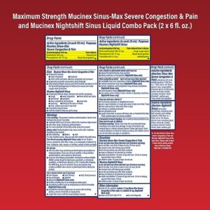 Mucinex Maximum Strength Sinus-Max Severe Congestion & Pain & Nightshift Sinus Liquid, 6 Fl Oz (Pack of 2)