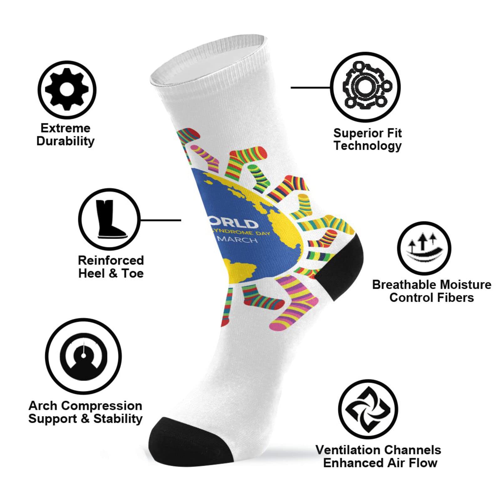 BIAOSD Women's Fun Casual Crew Tube Socks World Down Syndrome Fashion Crazy Lady Dress Socks