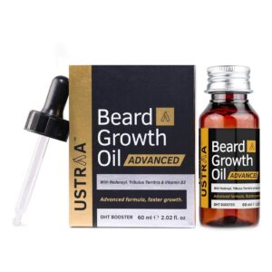 ustraa beard growth oil advanced - 2oz - beard growth oil for patchy beard, with redensyl and dht booster, nourishment & moisturization, no harmful chemicals