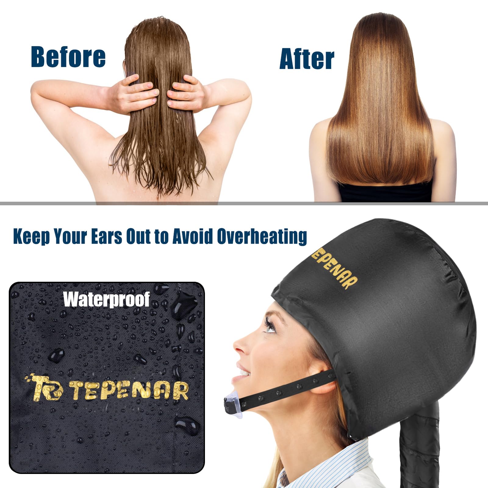 TEPENAR Bonnet Hair Dryer Attachment, Upgraded Soft Adjustable Large Hair Drying Bonnet for Hand Held Hair Dryer, Easy to Use for Natural Curly Textured Hair Care and Speeds Up Drying Time at Home