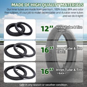 12.5'' Front and 16'' Back Wheel Replacement Tubes and Tires | Compatible with BoB Stroller Tire Tube Revolution SE/Pro/Flex/SU/Ironman - Made from BPA/Latex Free Butyl Rubber