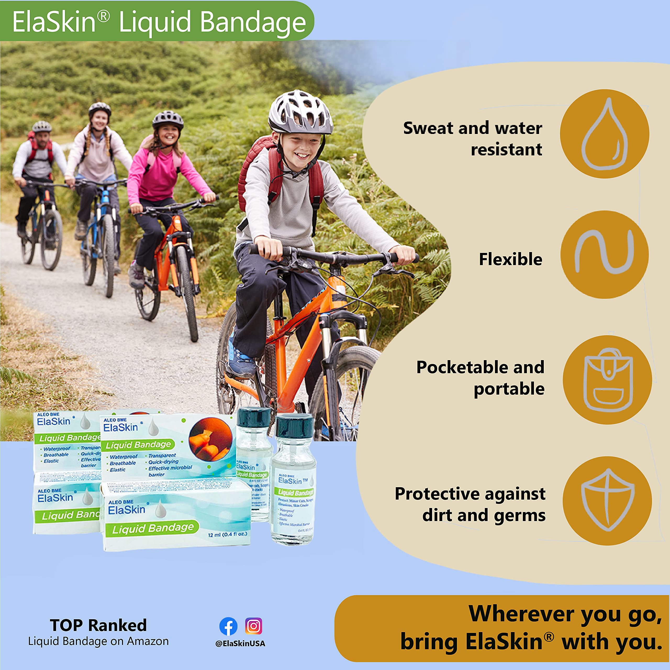 ElaSkin Liquid Bandage - Waterproof, Stretchable, Protective Against Dirt & Germs