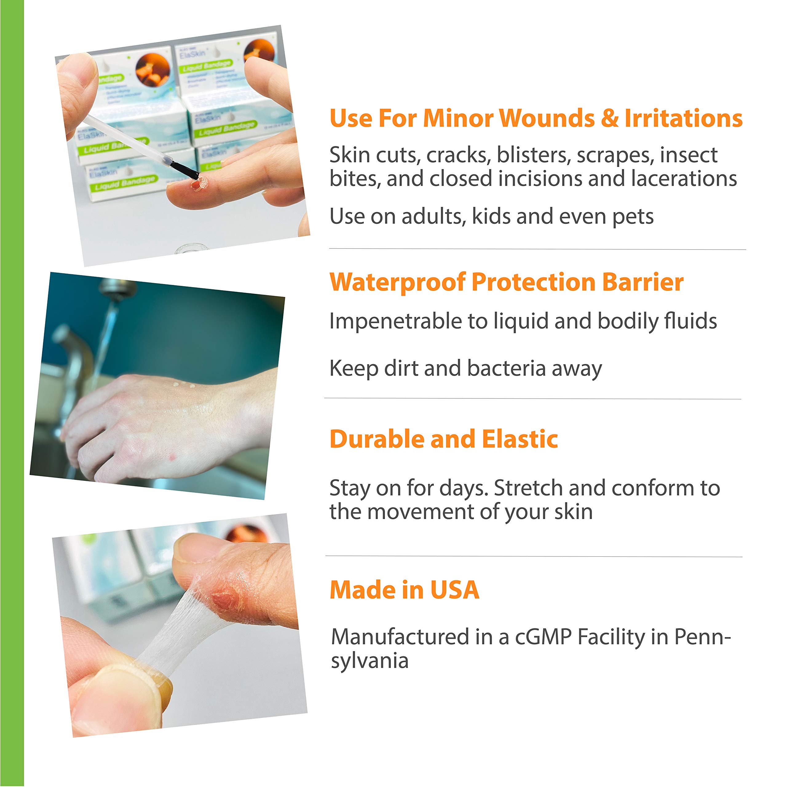 ElaSkin Liquid Bandage - Waterproof, Stretchable, Protective Against Dirt & Germs