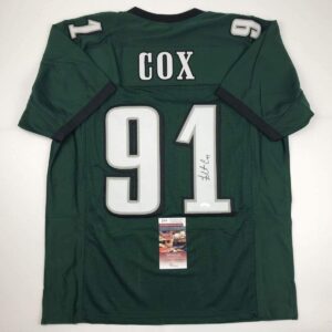 autographed/signed fletcher cox philadelphia green football jersey jsa coa