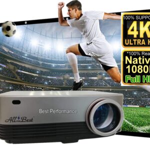 AllForBest Full HD LED, Native 1080P Projector, Support 4K,5500 Lux,Support 300” Display, HDMI VGA USB, Compatible with TV Box Xbox Playstation Laptop iPhone Android,Perfect for Home Theater & PPT