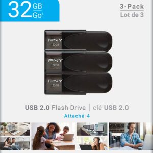 PNY 32GB Attaché 4 USB 2.0 Flash Drive 3-Pack, black