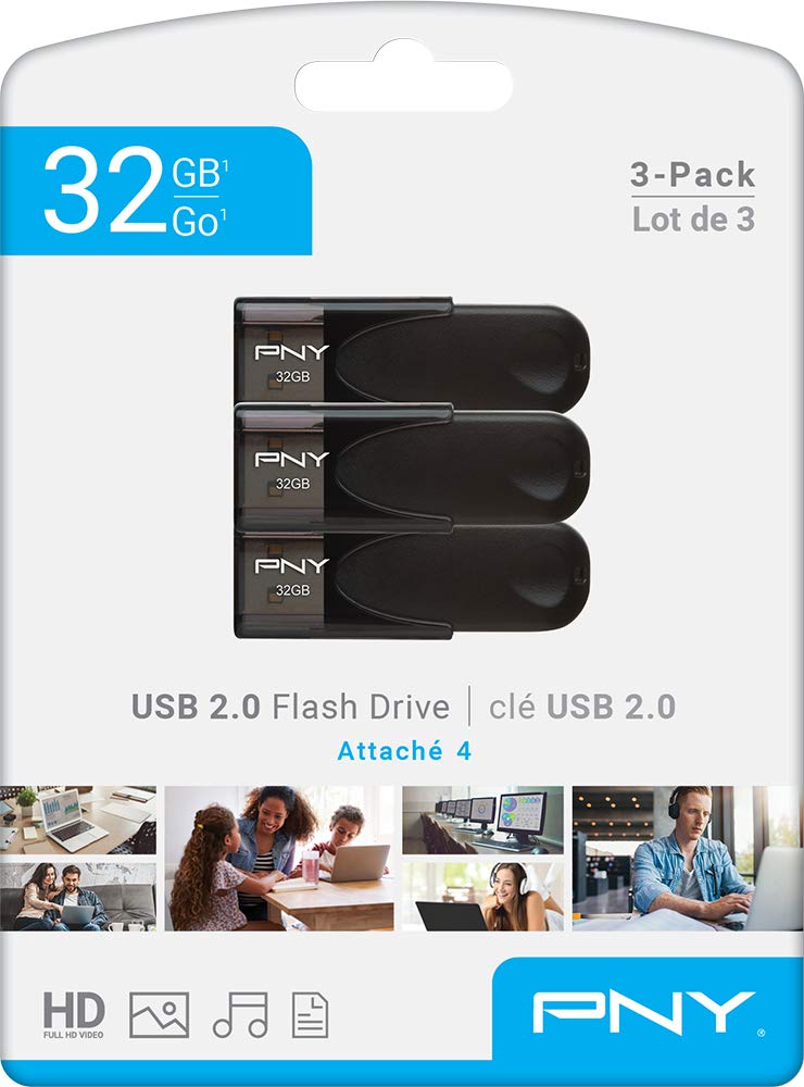 PNY 32GB Attaché 4 USB 2.0 Flash Drive 3-Pack, black