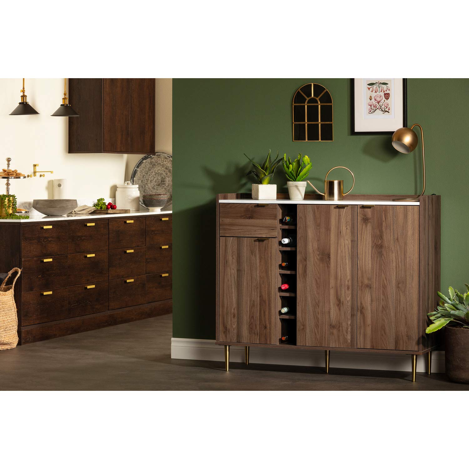 South Shore Hype Buffet with Strorage-Natural Walnut and Faux Carrara Marble