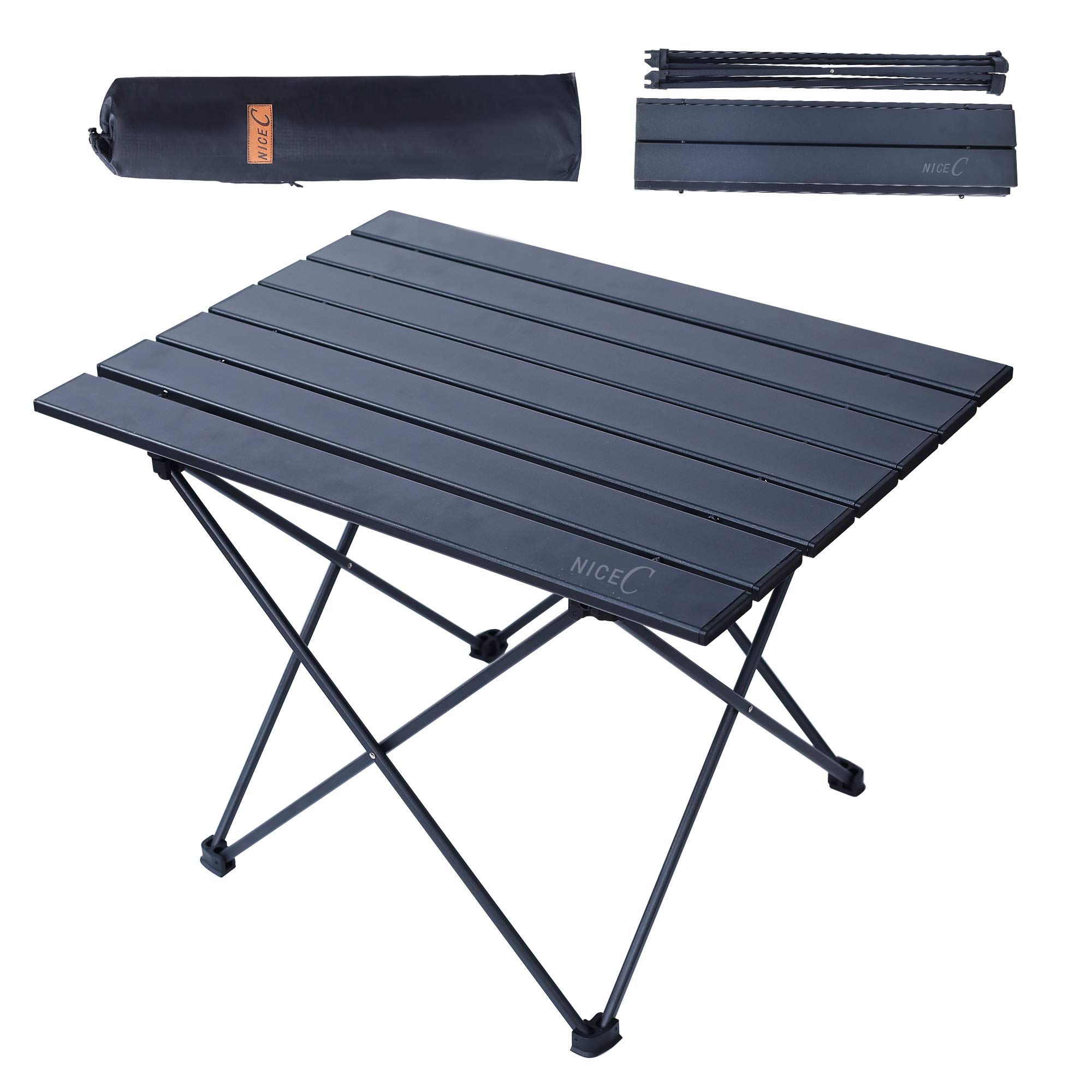 Nice C Camping Table, Camp Table, Folding Table, Beach Table, Roll up Foldable Collapsible, Aluminum Ultralight Compact with Carry Bag for Outdoor, Picnic, Cooking, Festival, Indoor, Office