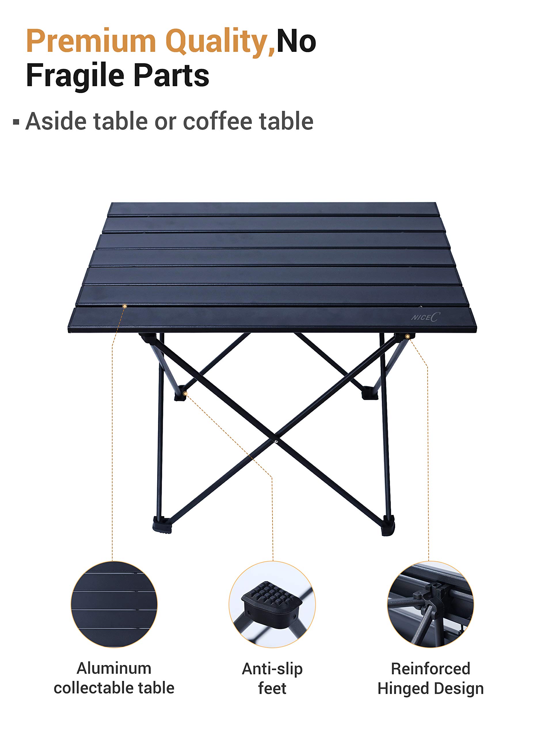 Nice C Camping Table, Camp Table, Folding Table, Beach Table, Roll up Foldable Collapsible, Aluminum Ultralight Compact with Carry Bag for Outdoor, Picnic, Cooking, Festival, Indoor, Office