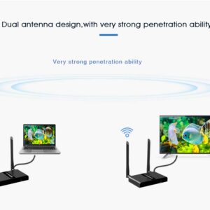 weJupit Wireless HDMI Extender Transmitter and Receiver HD 1080p, Up to 328ft/100m, IR Passback Transmit AV HDMI Signal to HDTV/Project, Point to Point use, Dual Antenna