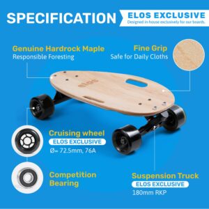 ELOS Skateboards Complete Lightweight - Mini Longboard Cruiser Skateboards Built for Beginners and Urban commuters. Gift Ready, Bagged. Wide and Stable Wooden Skateboard Deck. Campus Board.