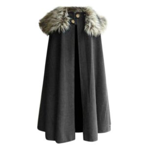 baskuwish cloak coat for men, mens winter warm gothic wool faux fur collar long cape cloak vintage coat irregular hem hoodie